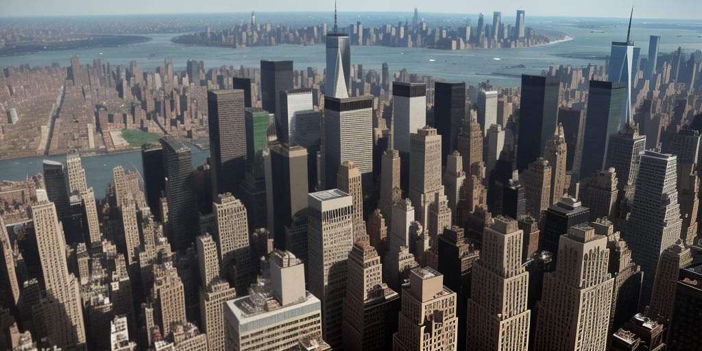 Aerial View of a Bustling Urban Skyline with Iconic Skyscrapers and ...