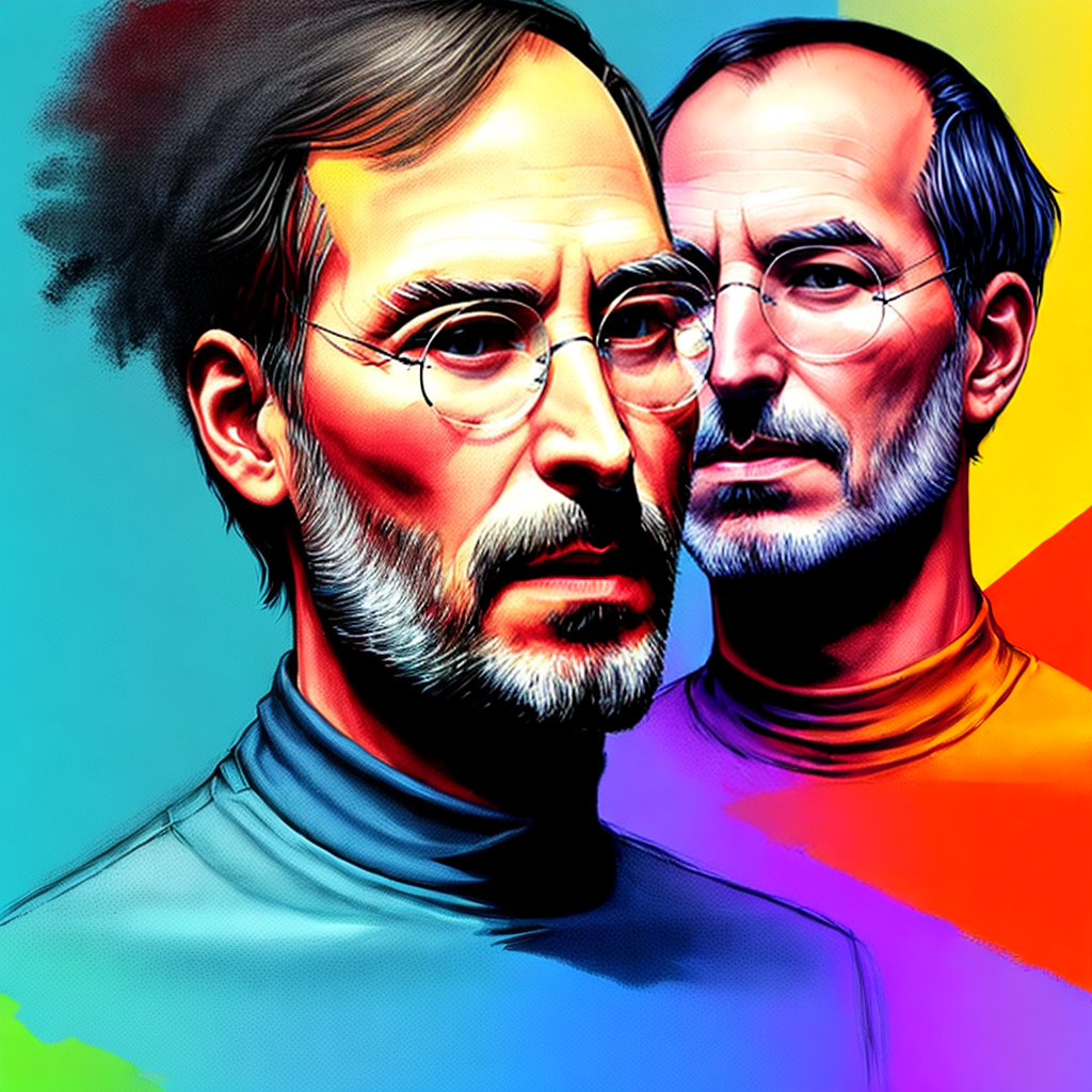 create a modern steve jobs painting using bold colors