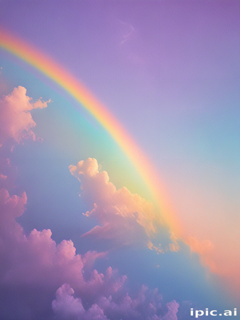 Beautiful Rainbow Arching Across a Colorful Sky Filled with Clouds