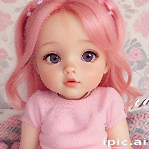 Adorable Pink-Haired Doll with Big Eyes and Sweet Expression