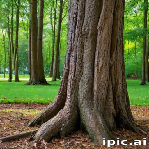 Majestic Tree Trunk Surrounded by Lush Green Forest Landscape in Nature.
