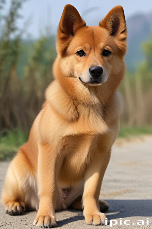 A Beautiful Golden Dog Sitting Proudly in a Natural Outdoor Setting.