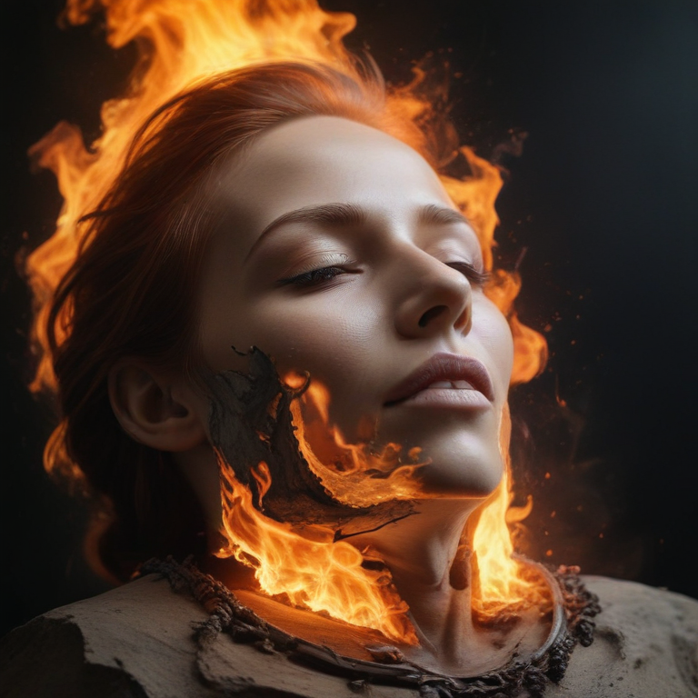Fiery Transformation: A Portrait of Beauty and Intense Passion Unleashed