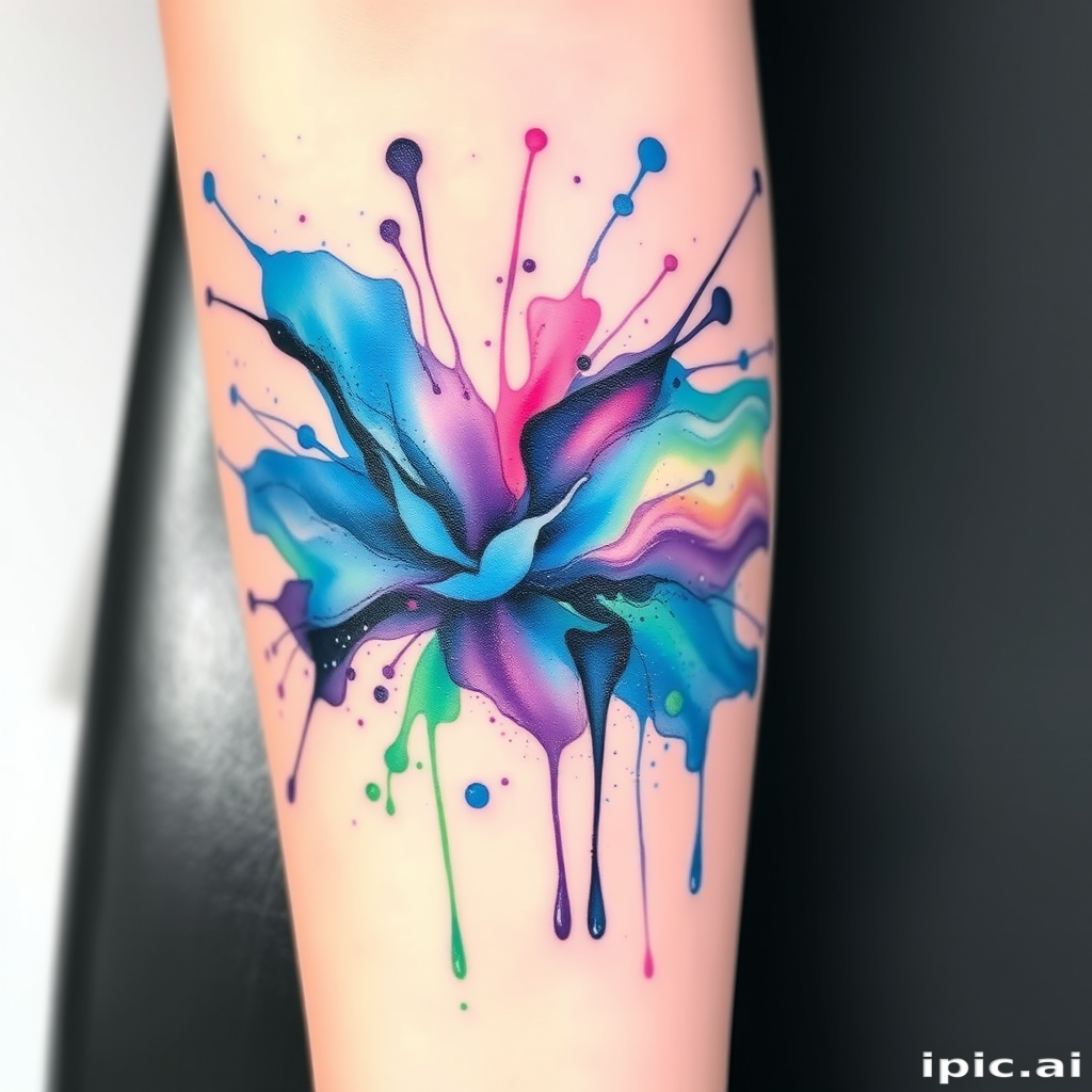 Vibrant Watercolor Flower Tattoo with Splashes of Color and Creativity