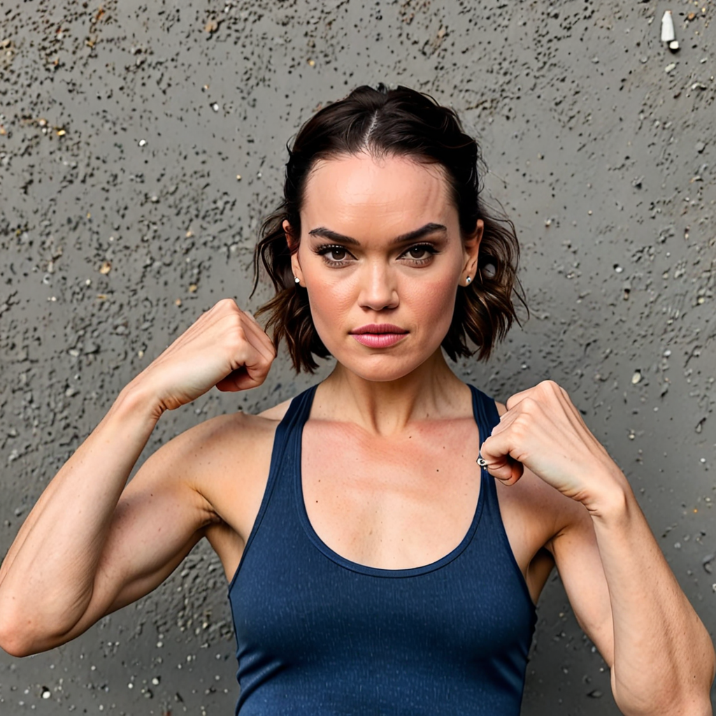 Daisy ridley flexing biceps