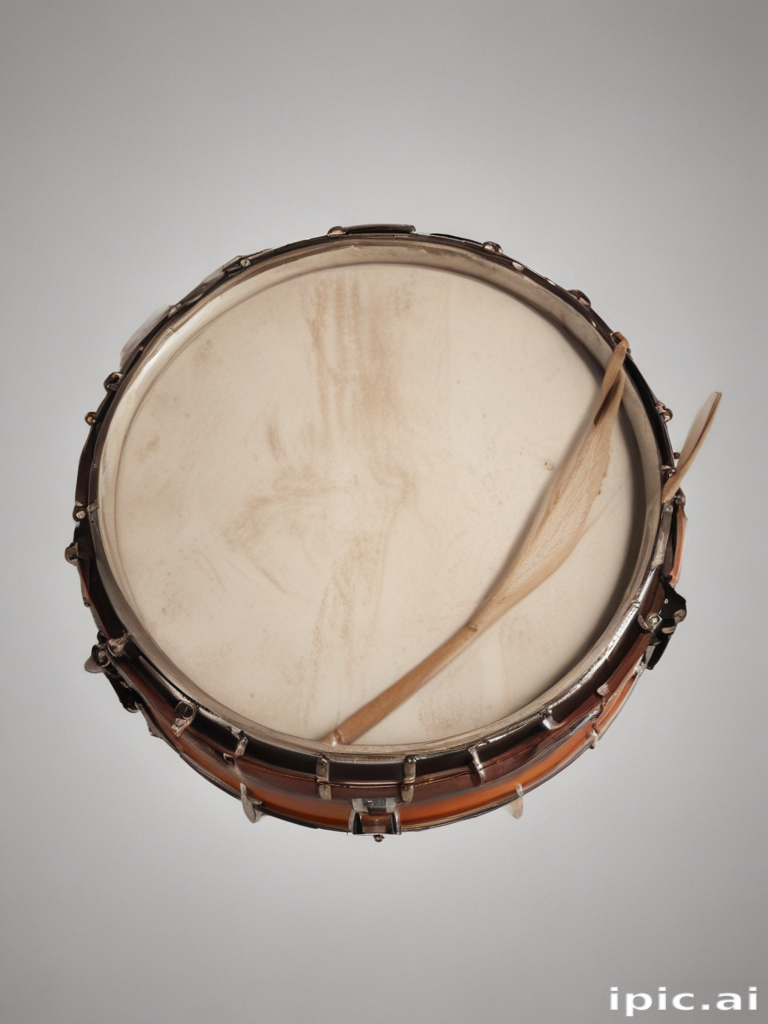 The Top View of a Classic Snare Drum with a Sticking Rod