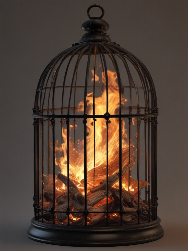 Captivating Flames Enclosed in an Elegant Decorative Fire Cage Structure