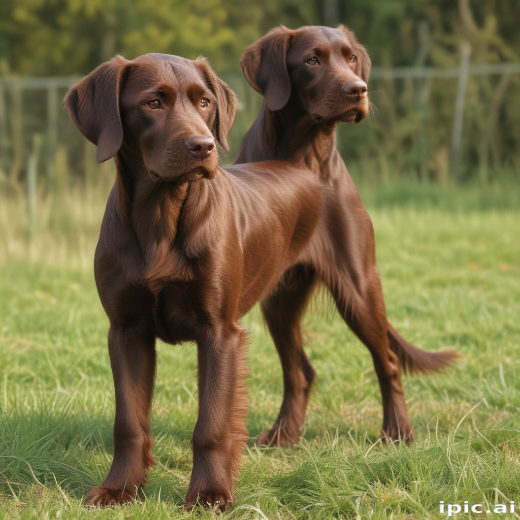 Two Playful Chocolate Labrador Retrievers Standing Gracefully in a Lush ...