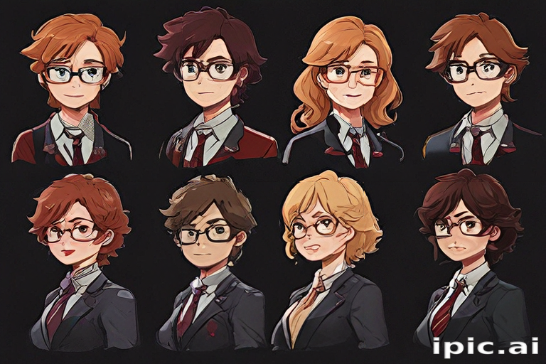 Stylized Portraits of Diverse Characters with Glasses in Formal Attire