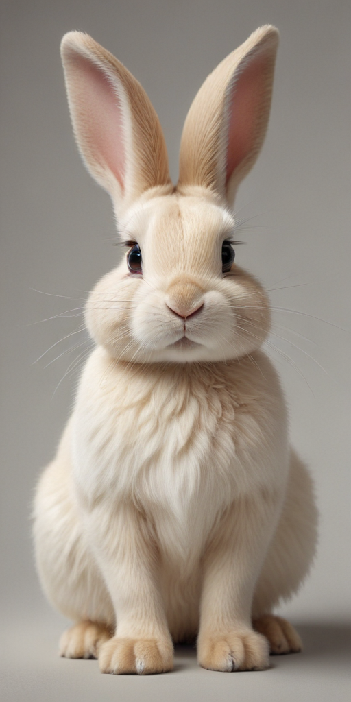 A Cute and Fluffy Rabbit Sitting Gracefully Against a Neutral Background.
