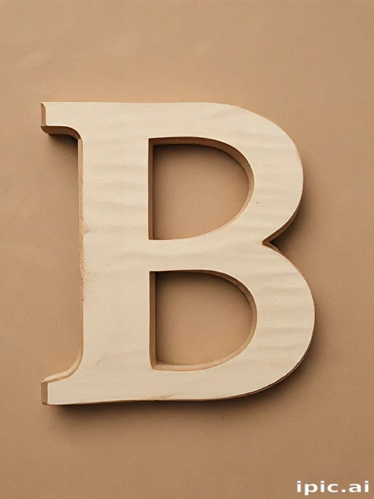 Large Wooden Letter B Against a Smooth Tan Background Surface