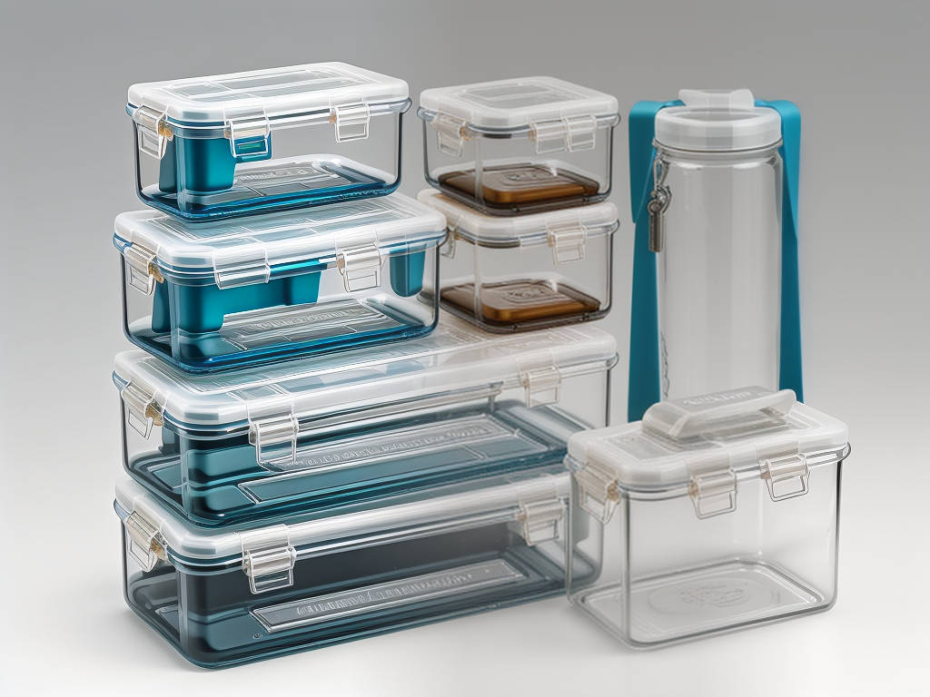 Colorful Stack of Various Food Storage Containers and a Water Bottle