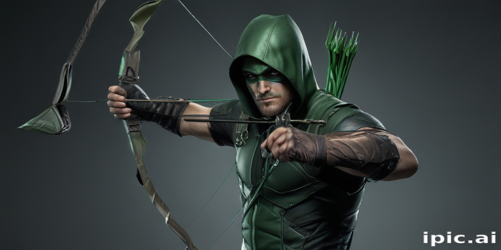 Heroic Archer Aiming with Precision in a Dark Green Costume