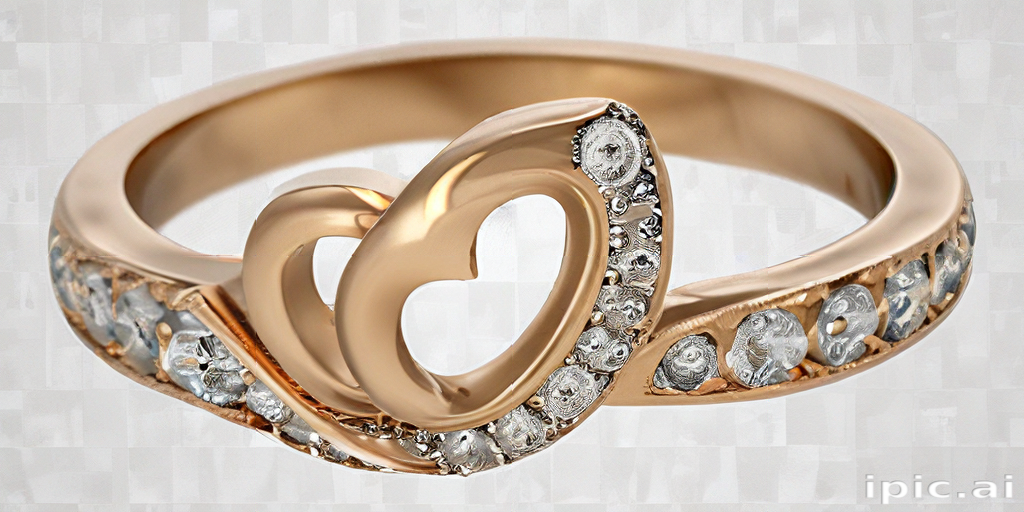Elegant Heart-Shaped Gold Ring Adorned with Sparkling Diamonds and Detail