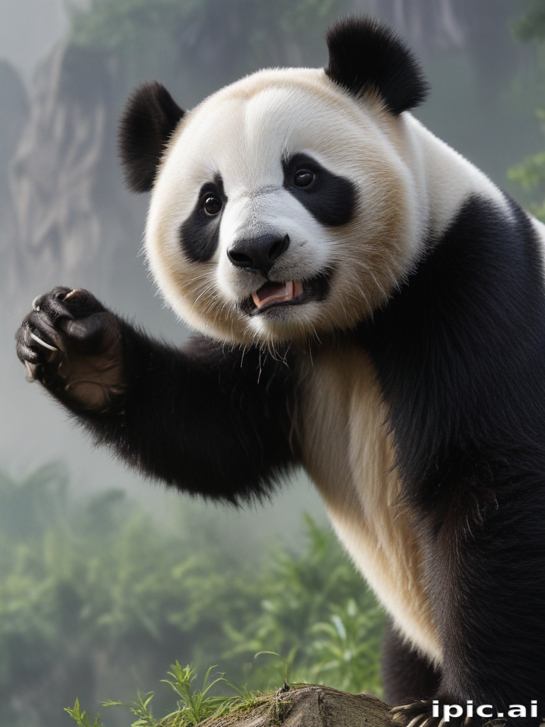 A Playful Panda Enjoying Its Natural Habitat in a Lush Green Landscape.