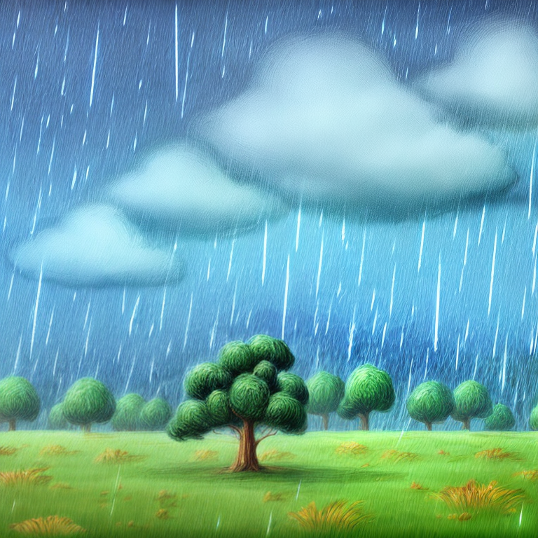 The rain fell from the sky, cartoon style