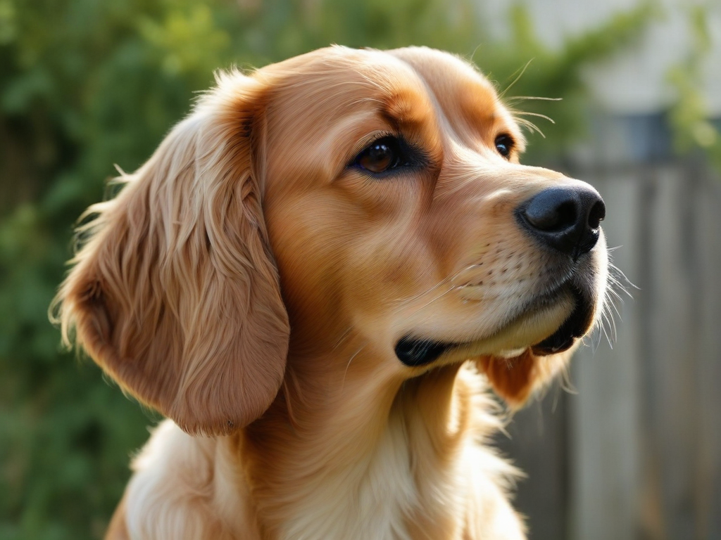 A Beautiful Golden Dog with Soft Fur and Expressive Eyes Outdoors.