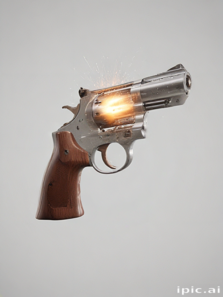 Revolver Firing with Sparks and Flames in a Dramatic Display