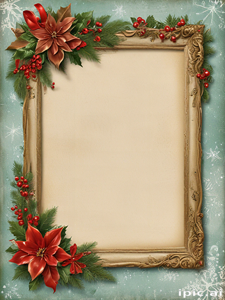 Elegant Holiday Frame Adorned with Poinsettias and Festive Greenery Decorations