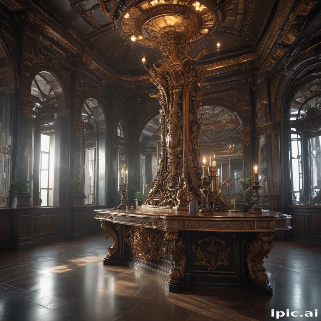 Intricate Baroque Interior Featuring an Ornate Golden Column and ...