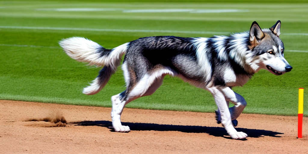 A single animal that looks like half a dog and a wolf.