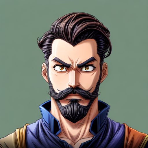 masculine men with beard and moustache, jojo anime artstyle, long brown ...