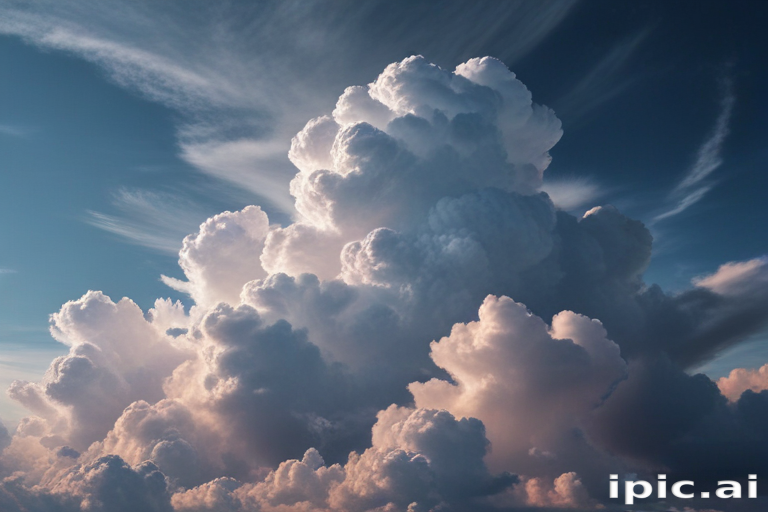 Majestic Billowing Clouds Under a Clear Blue Sky at Sunset.