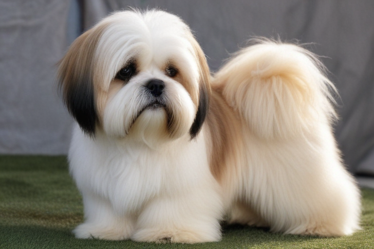 A Playful Lhasa Apso Dog with Fluffy Fur and Expressive Eyes.