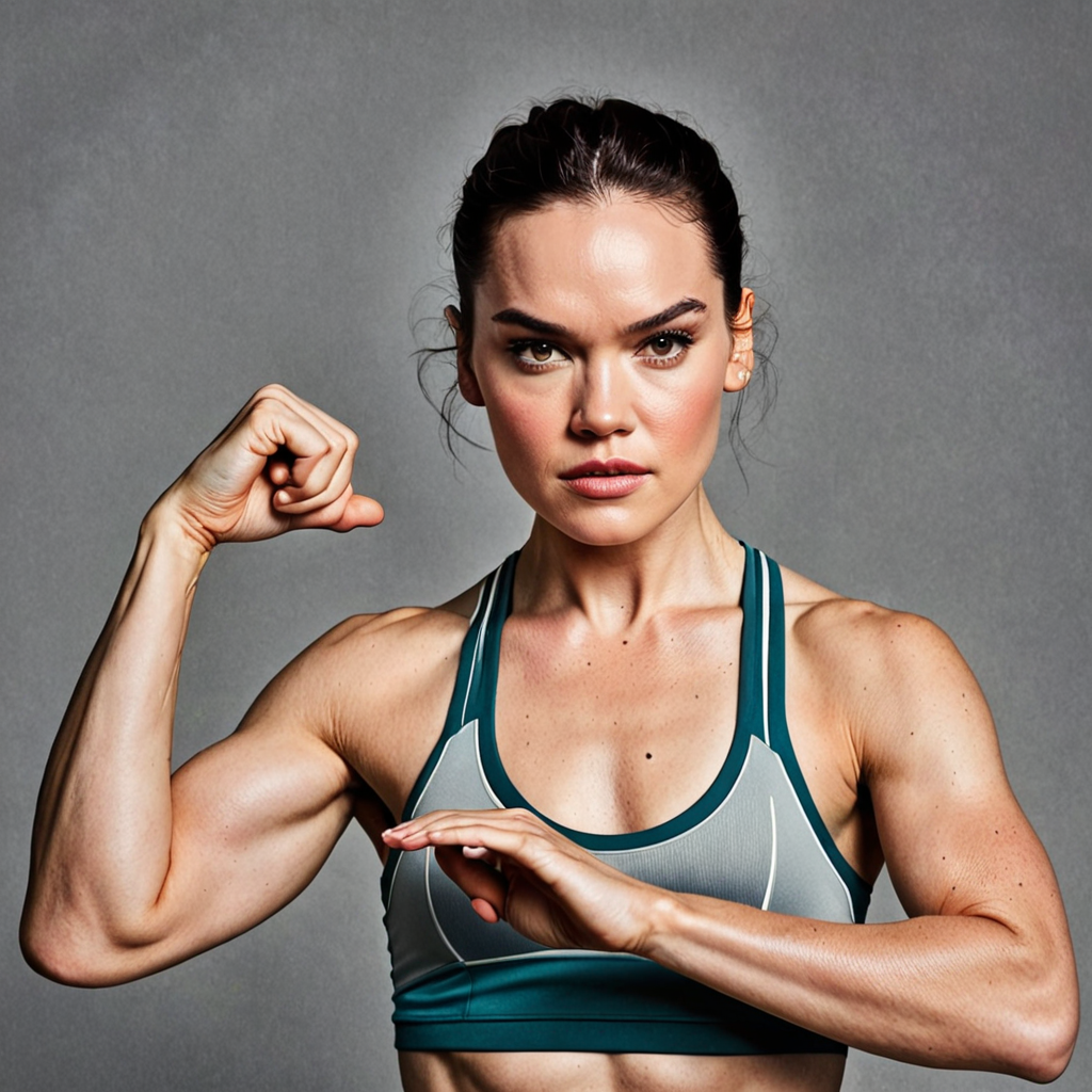 Daisy ridley flexing biceps