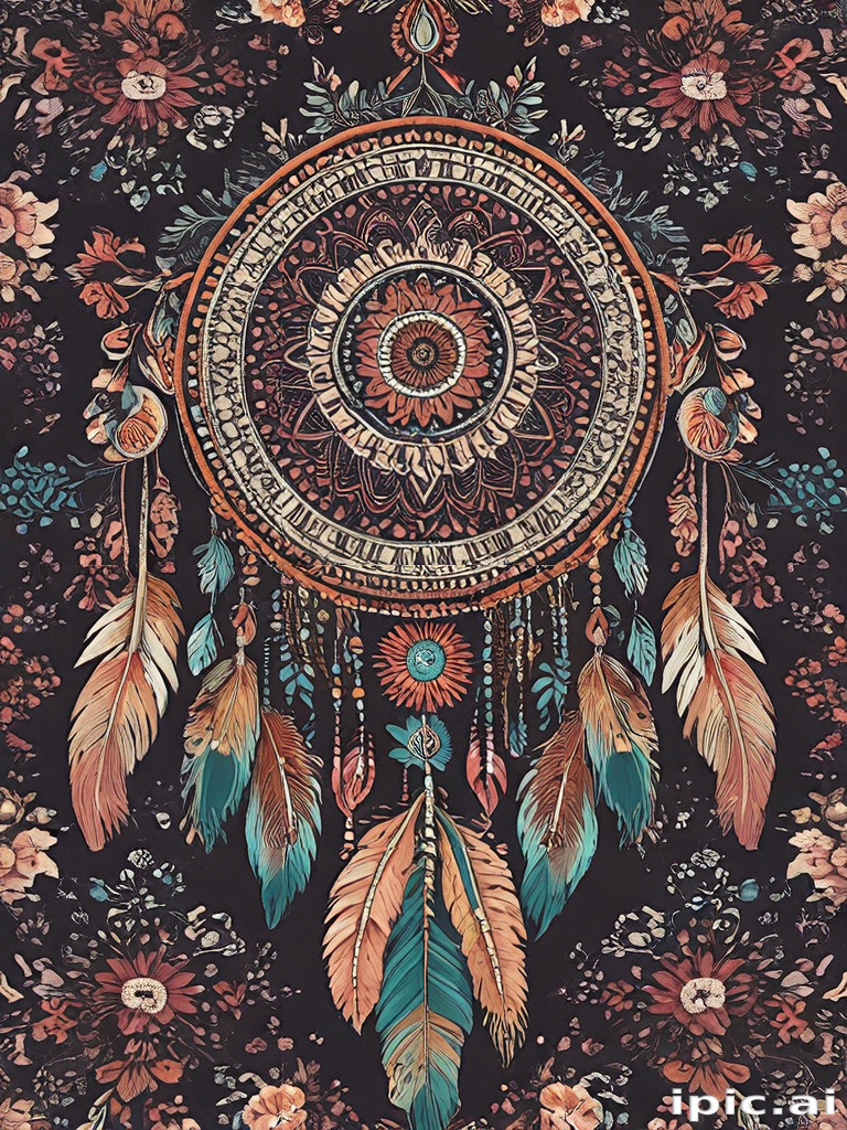 Intricate Dreamcatcher Design Surrounded by Vibrant Floral Patterns and ...