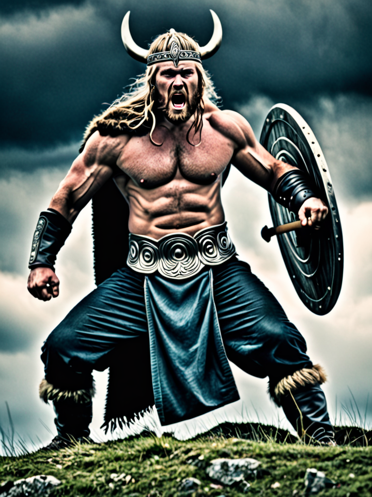 Dark Norwegian Viking in Fight, high-resolution photo