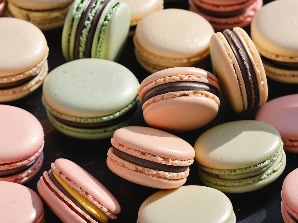 Deliciously Colorful Macarons Decorated with Sprinkles on a Wooden Surface.