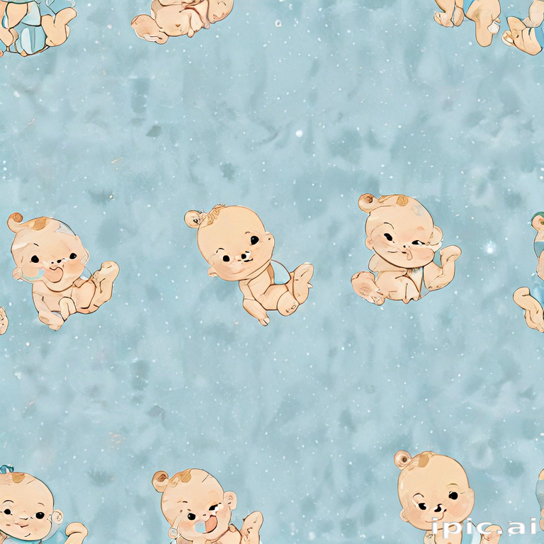 Adorable Cartoon Babies Playfully Floating on a Soft Blue Background