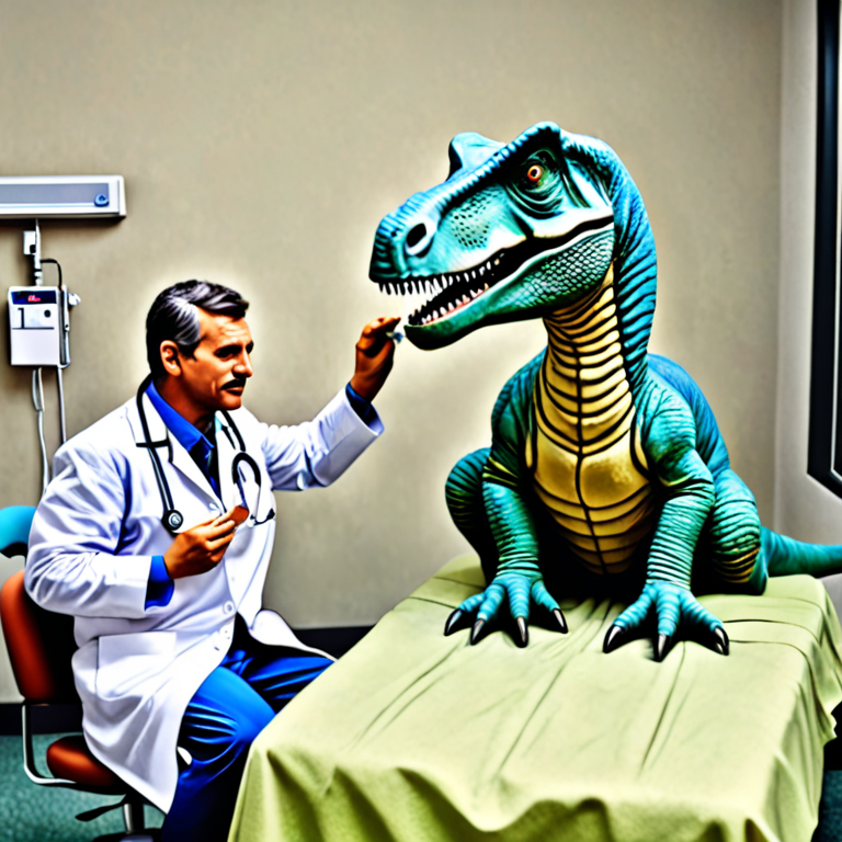 Doctor Dinosaur treating sick Dinosaur Patient