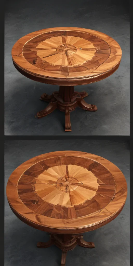 Exquisite Handcrafted Round Wooden Table with Intricate Inlaid Design ...