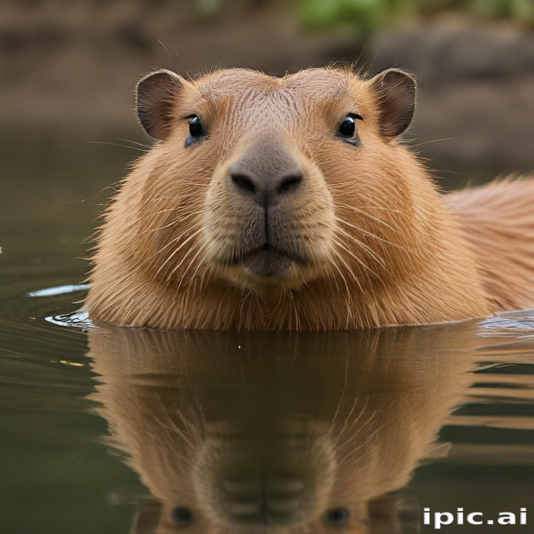 A Curious Capybara Pokes Its Head Above the Water in Nature.