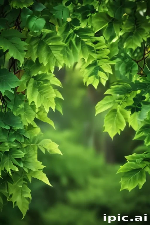 Vibrant Green Leaves Framing a Serene Natural Background in Nature