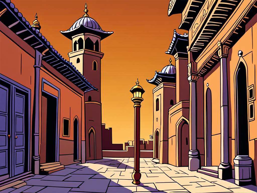 A thin wooden pole in a courtyard in the city of Agrabah from the ...