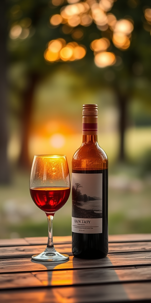 Evening Serenity: A Glass of Red Wine Against a Beautiful Sunset