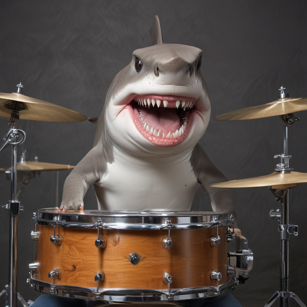 a shark playing the drums