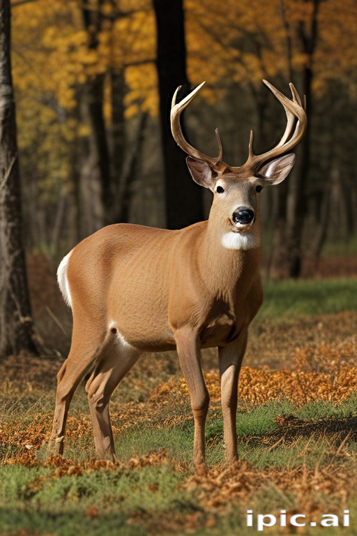 A Majestic Buck Standing Proudly Among Autumn's Golden Foliage.