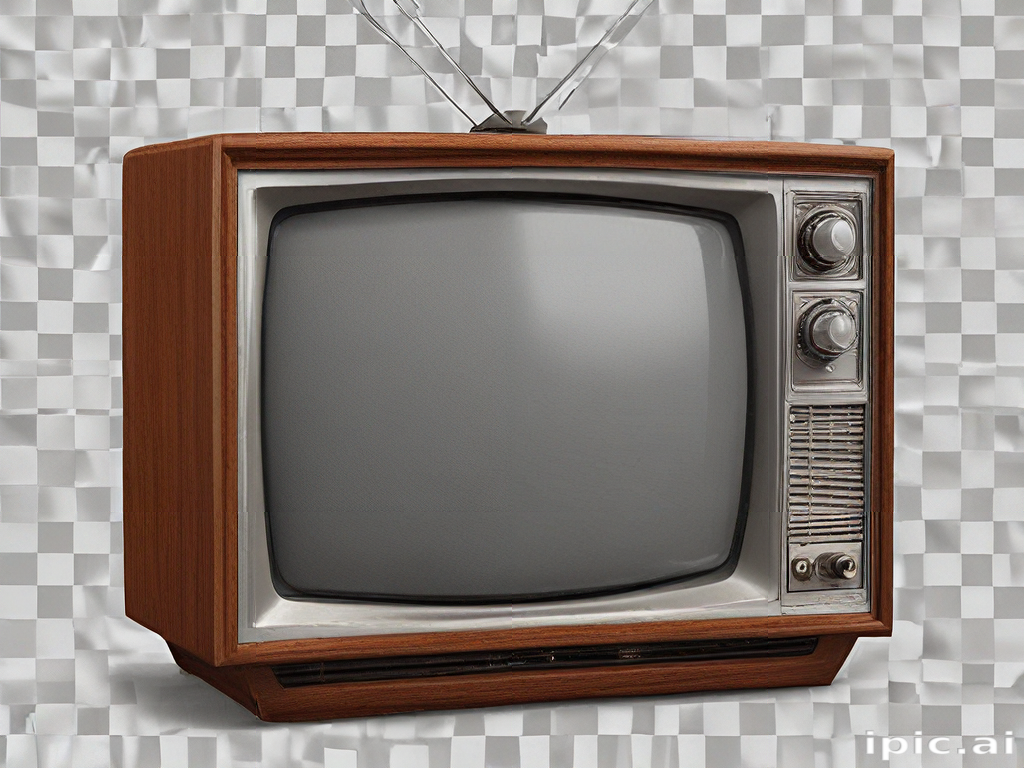 Vintage Television Set from the 1970s with Wooden Frame and Antenna