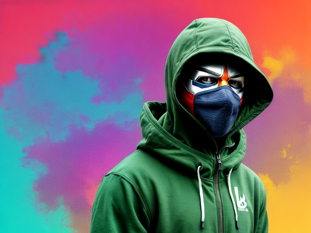 Hoodied Anonymous mask man with a colorful fireworks background