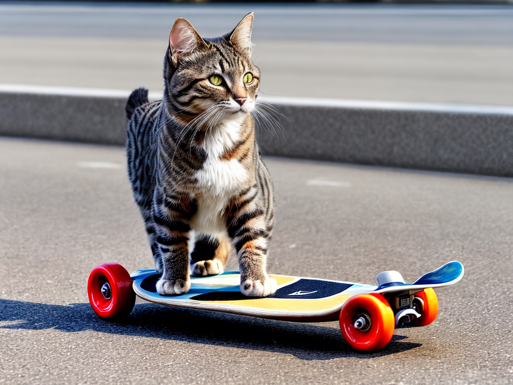 Generate a picture of a cat on a skateboard