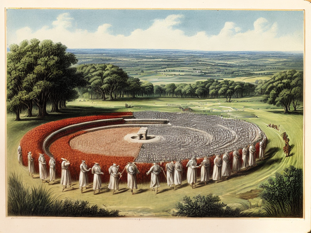 vintage picture of a roman circle where minotaur pulling a mill around ...