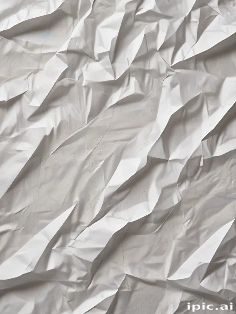 Crumpled and Textured White Paper Creating Intriguing Patterns and Shadows.