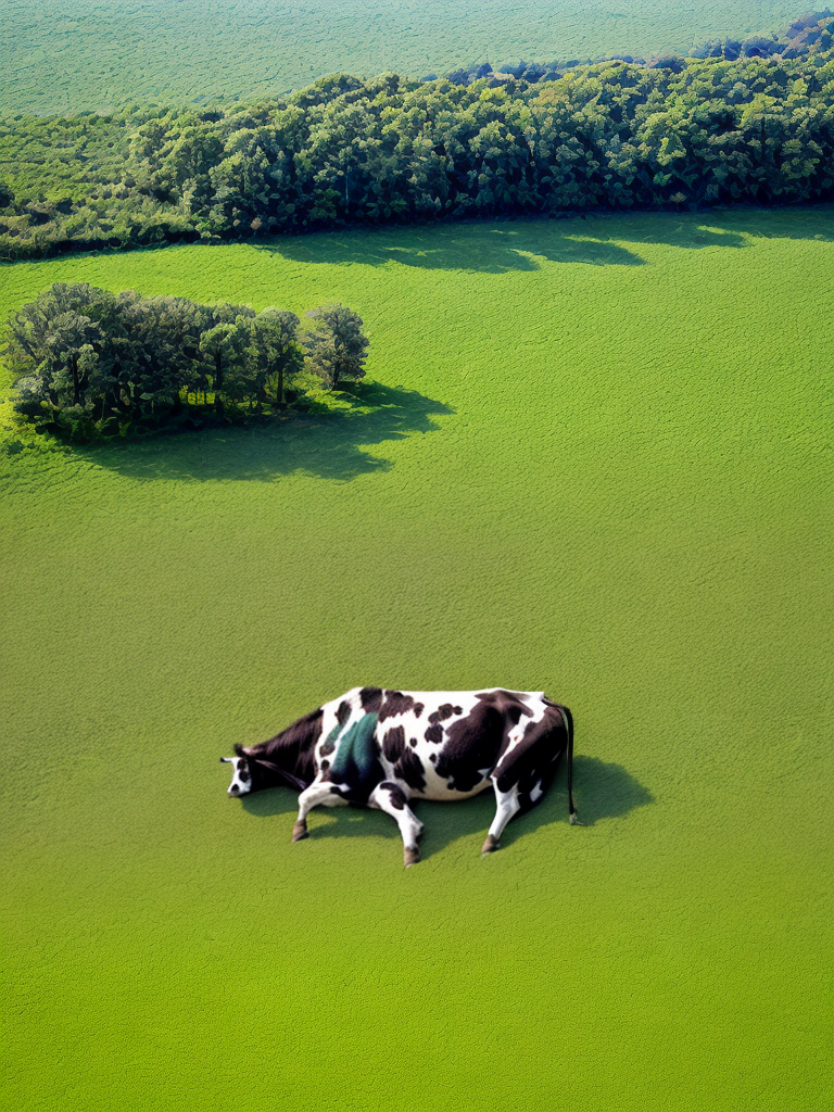 an exhausted cow laying on its back with all four legs out in all ...