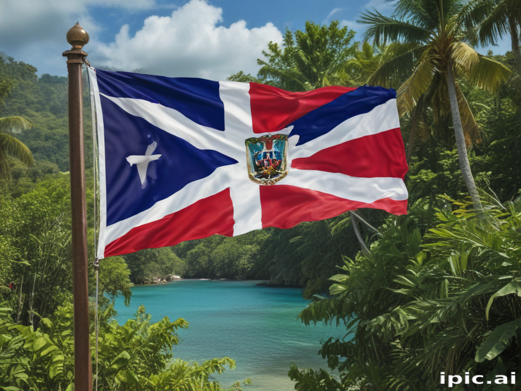 Beautiful Tropical Landscape Featuring the Union Jack Flag in Nature