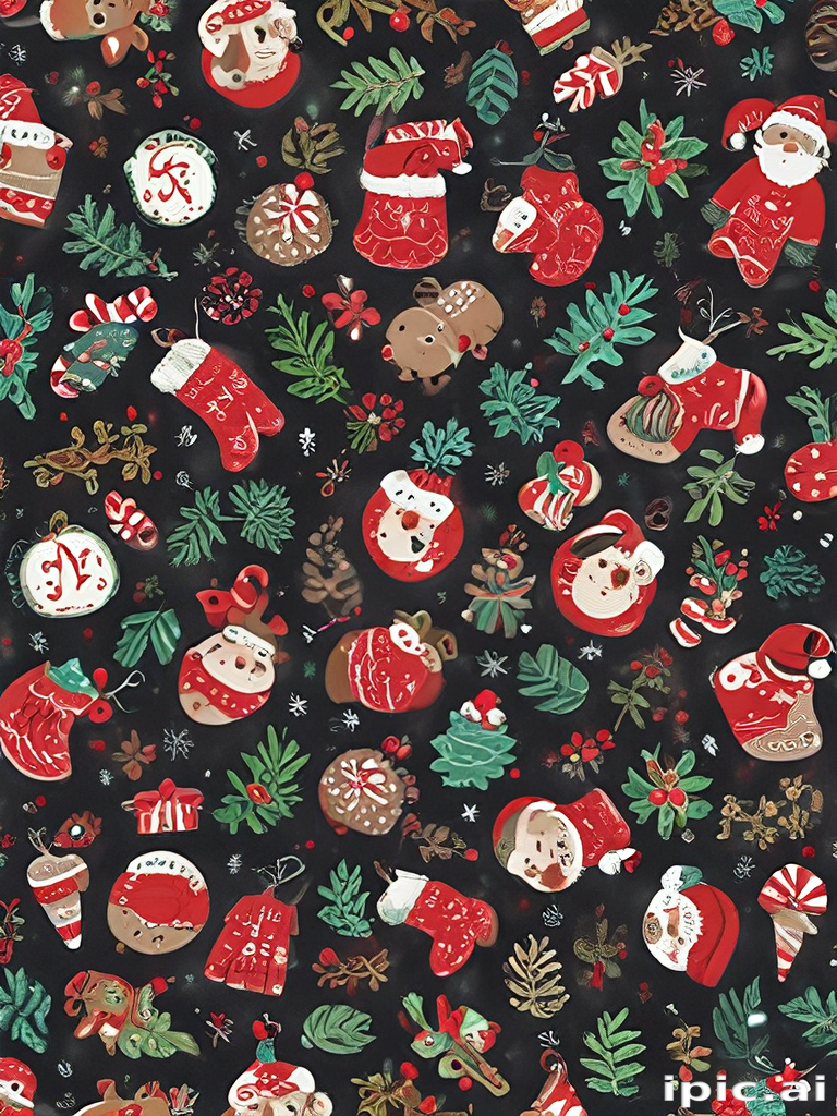 A Festive Holiday Pattern Featuring Santa, Gifts, and Cheerful Decorations.