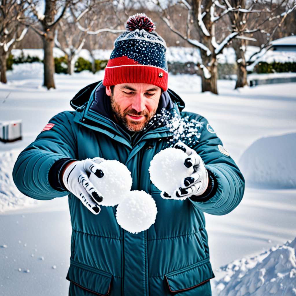 a man making a snowball